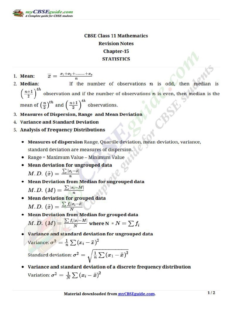 11 Maths Notes 15 Statistics | PDF