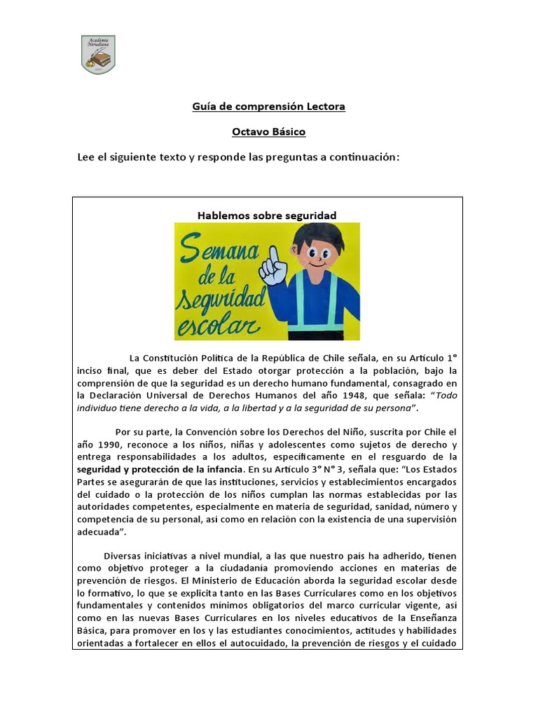 Comprensión Lectora-Hablemos Sobre Seguridad | PDF