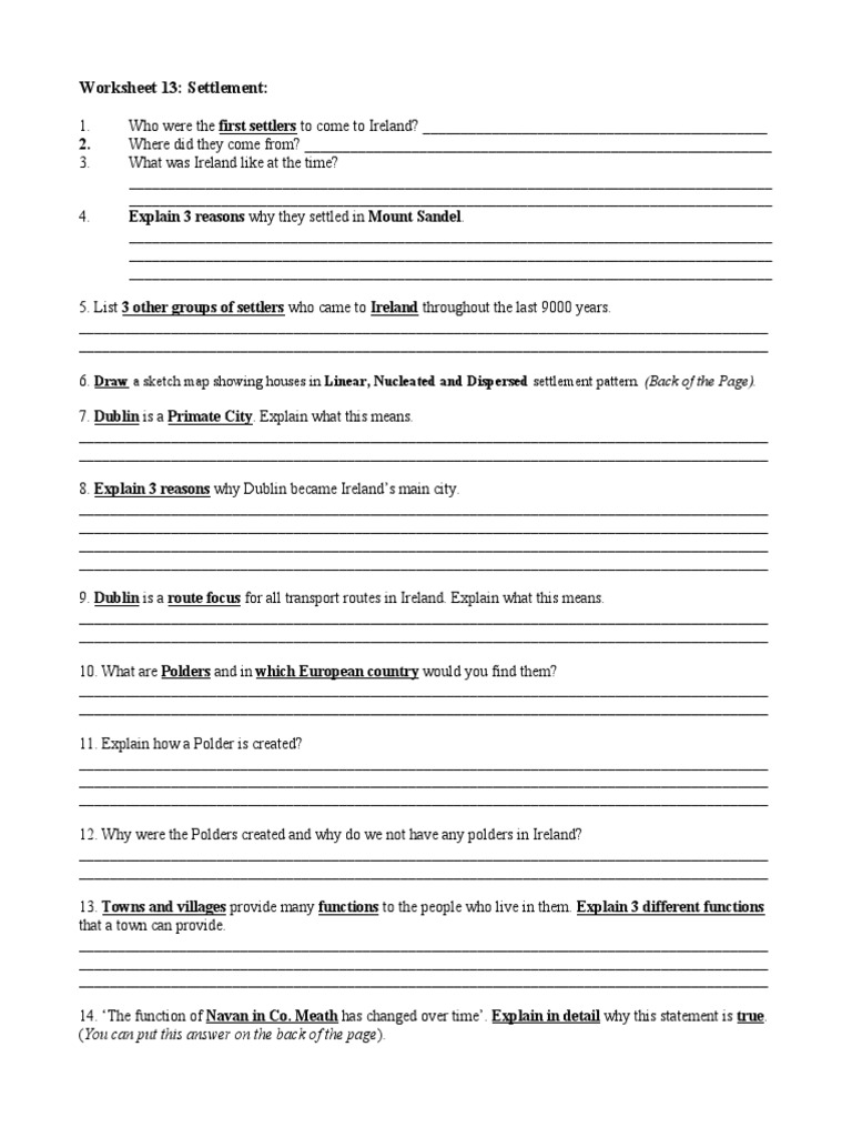 Worksheet 13 Settlement | PDF