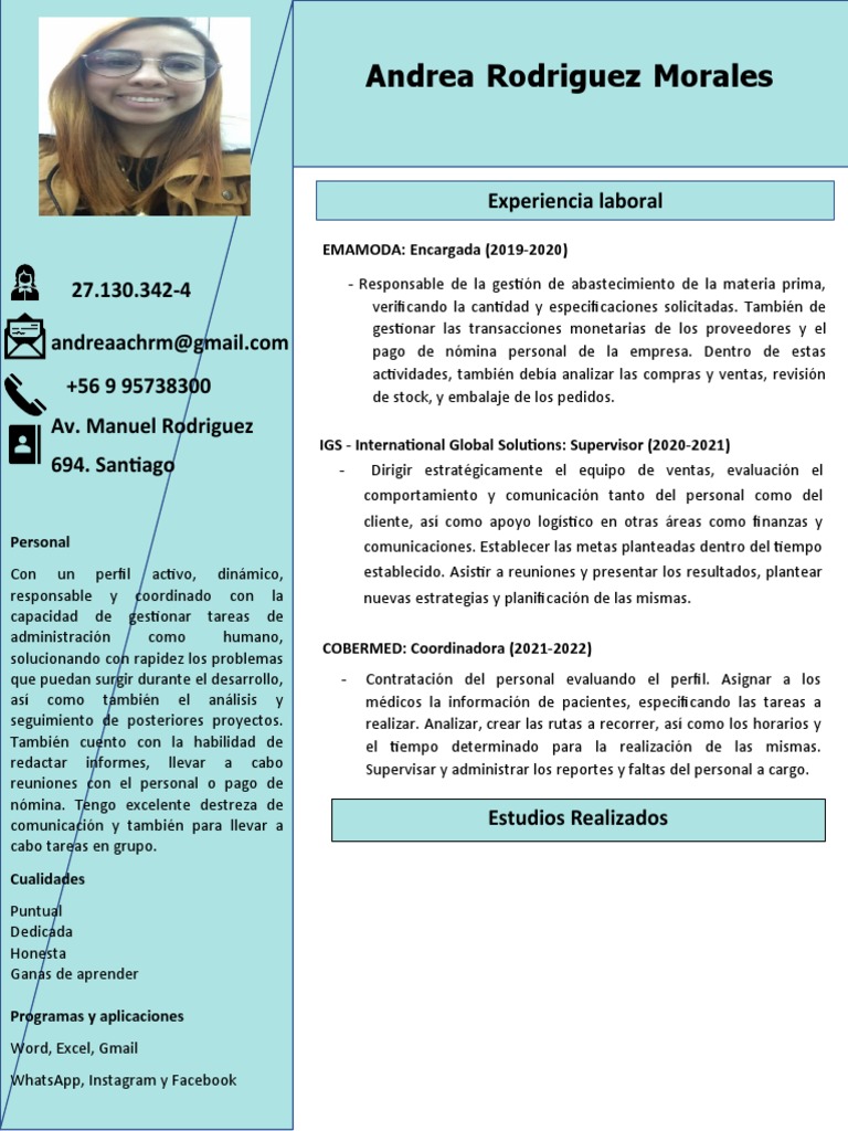 Curriculum Andrea Administrativa | PDF | Economias | Business