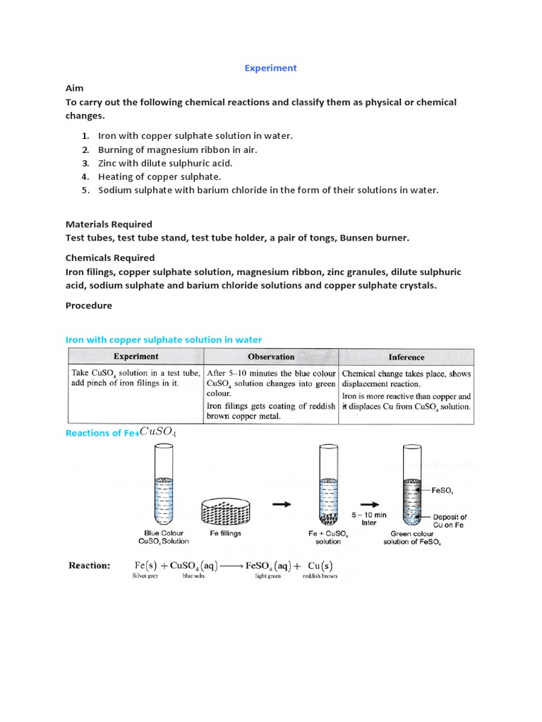 Physical and Chemical Change Experiment | PDF | Science & Mathematics ...