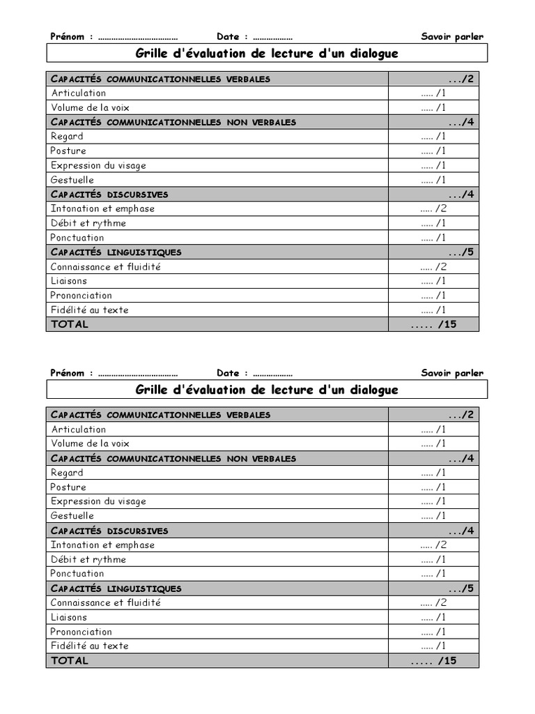 Grille d'évaluation de lecture dialogique | PDF | Linguistique ...