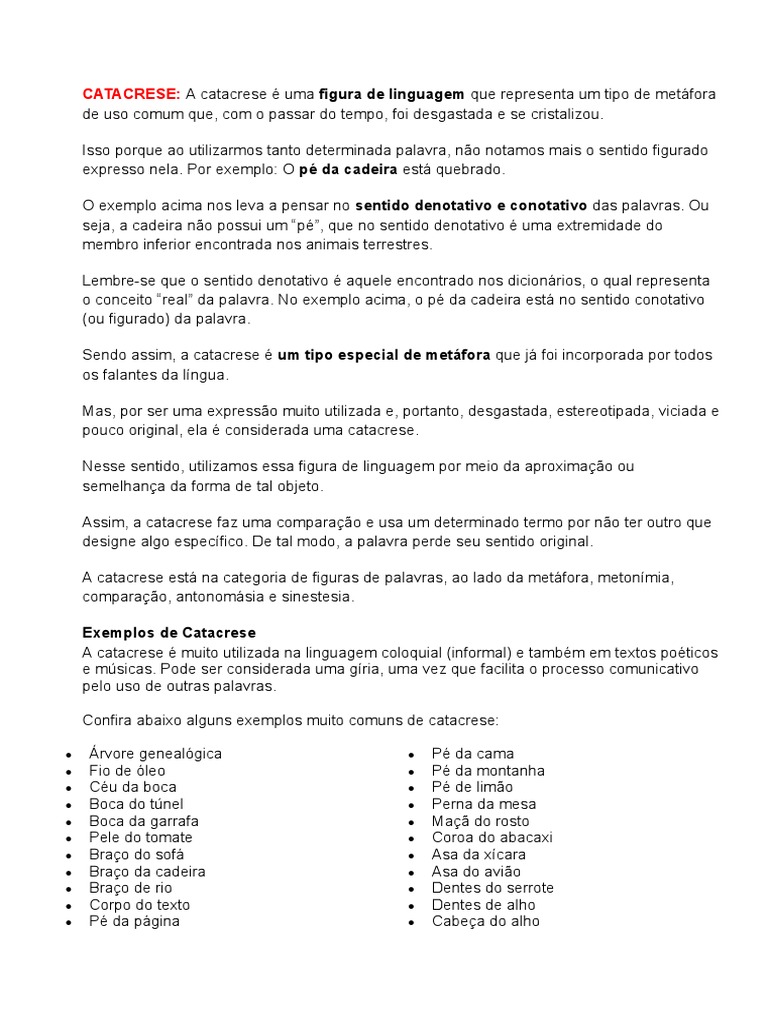 Figuras de linguagem: Catacrese, Sinestesia, Perífrase e Apóstrofe | PDF
