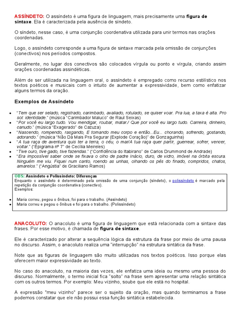 Figuras de linguagem: assíndeto, anacoluto, pleonasmo, silepse e ...