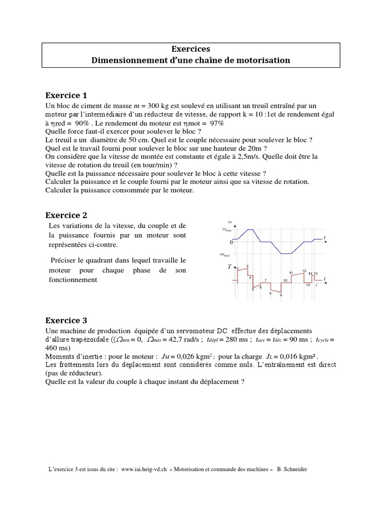 Exercices Dimensionnement | PDF | Puissance (physique) | Moteurs