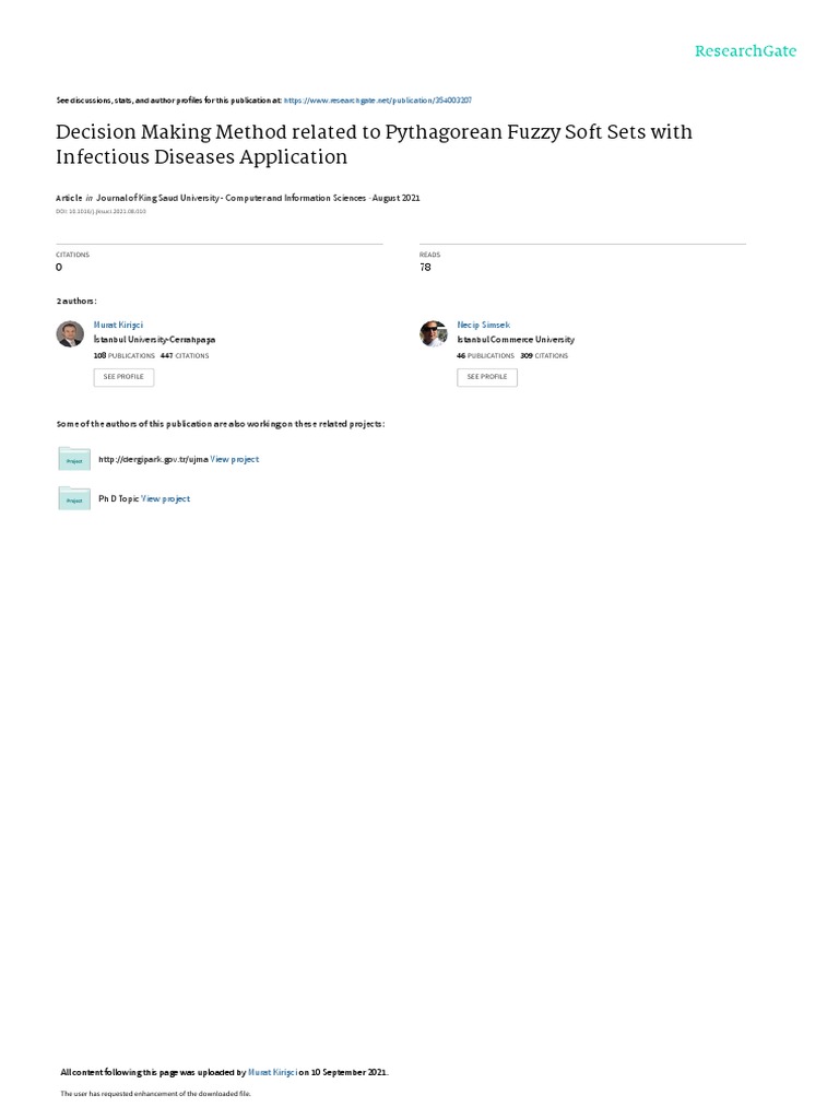 Decision Making Method Related To Pythagorean Fuzzy Soft Sets With Infectious Diseases ...