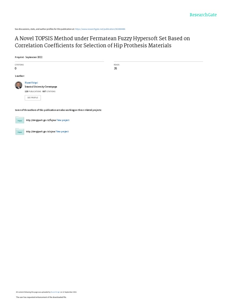 A Novel TOPSIS Method Under Fermatean Fuzzy Hypersoft Set Based On Correlation Coefficients For ...