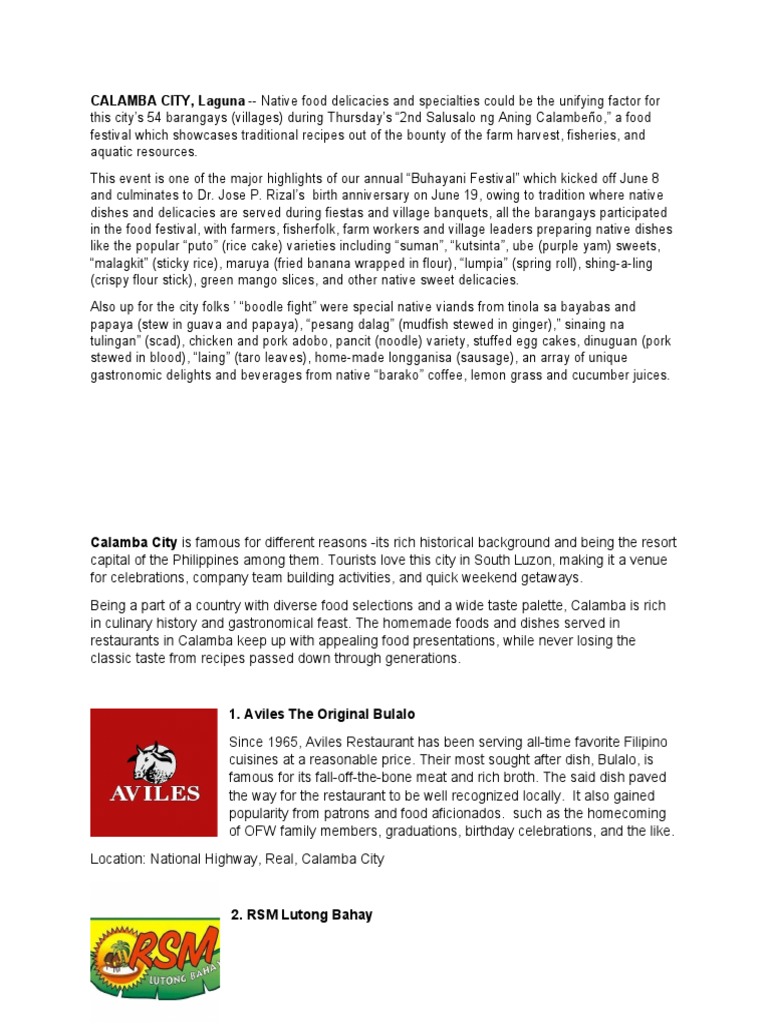 Calamba Food | PDF | Cuisine | Foods