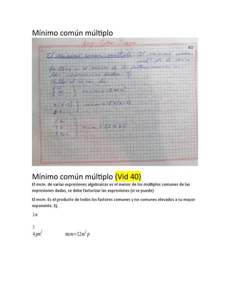 Conceptos y procedimientos para calcular el mínimo común múltiplo | PDF