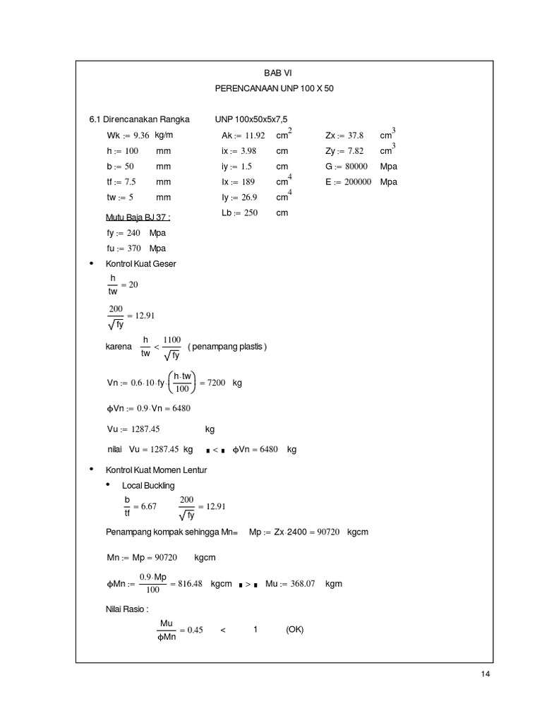 Perencanaan Rangka UNP 100 x 50 | PDF