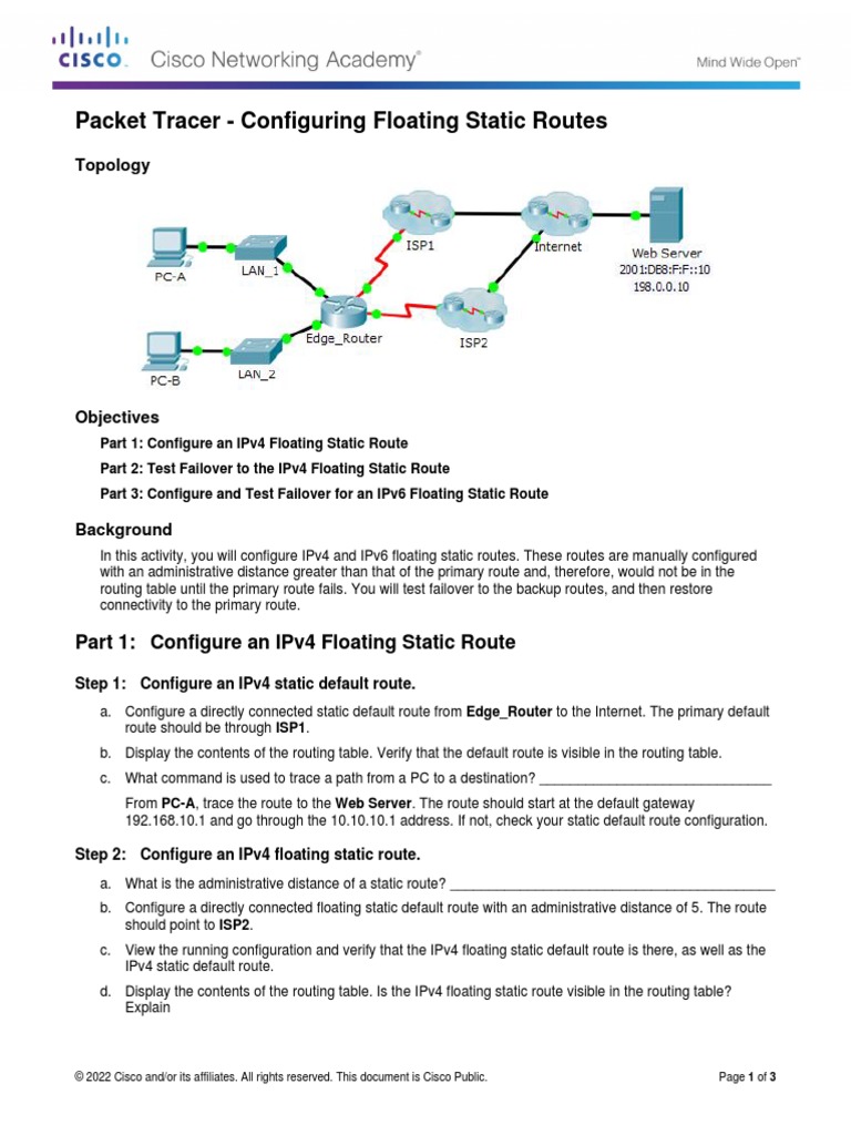 Configuring Floating Static Routes Instructions | PDF | I Pv6 | Routing