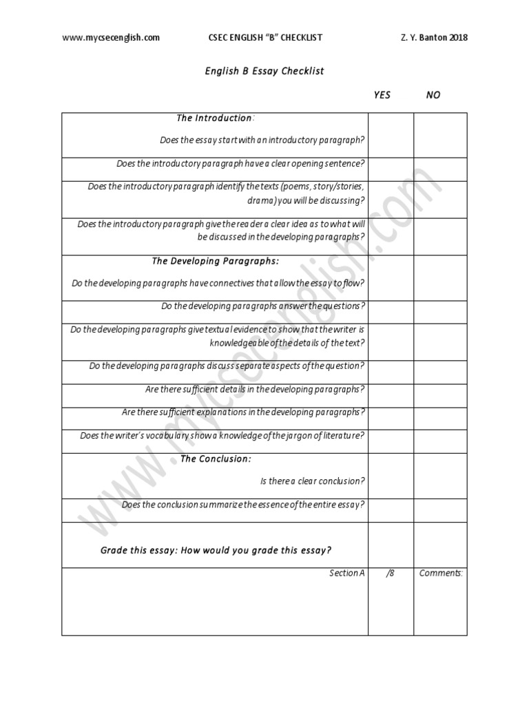 English B Essay Checklist | PDF