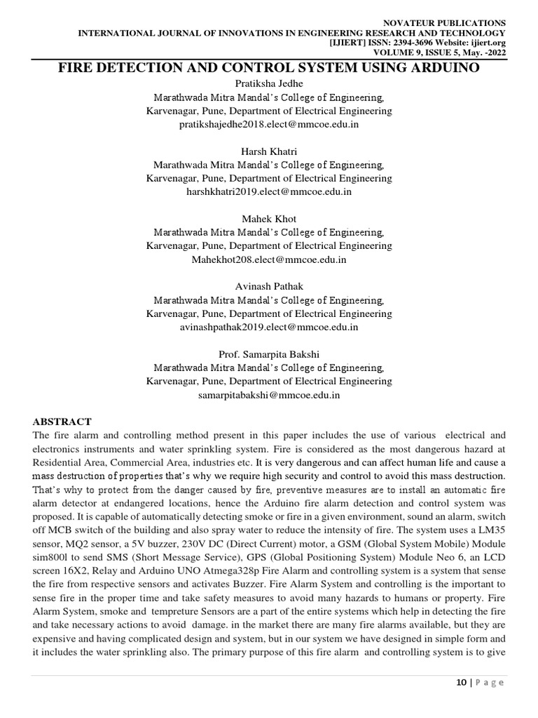 Fire Detection And Control System Using Arduino Pdf Arduino Global Positioning System 6456