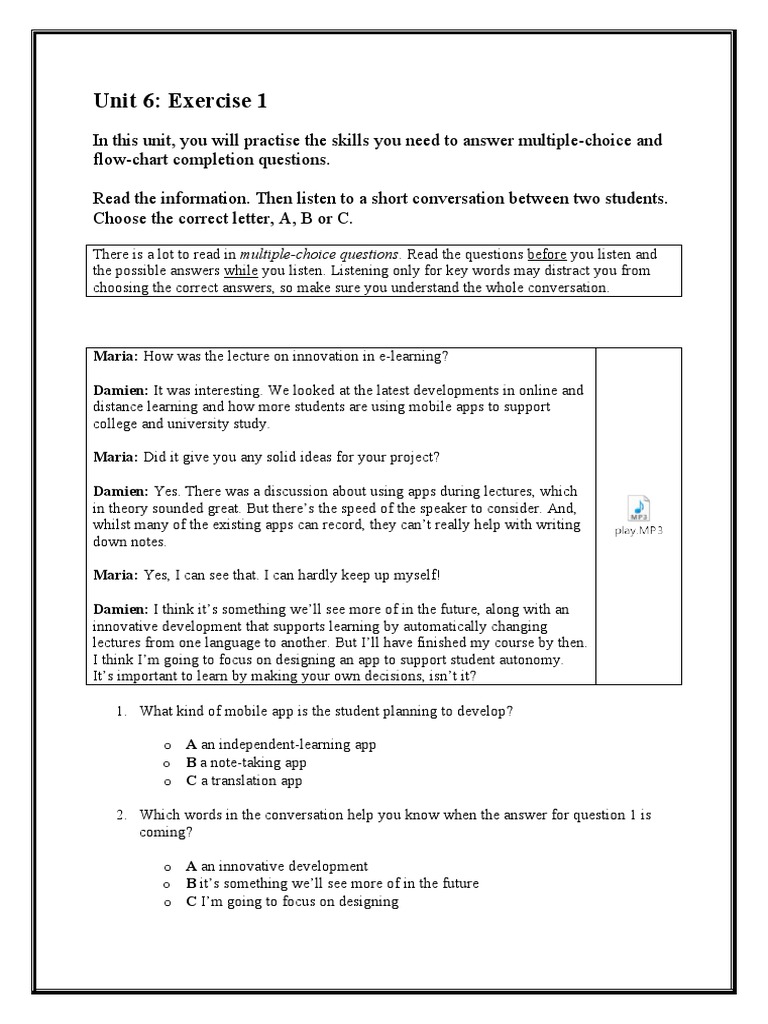 Master key skills with unit 6 exercises | PDF | Educational Technology | Conversation