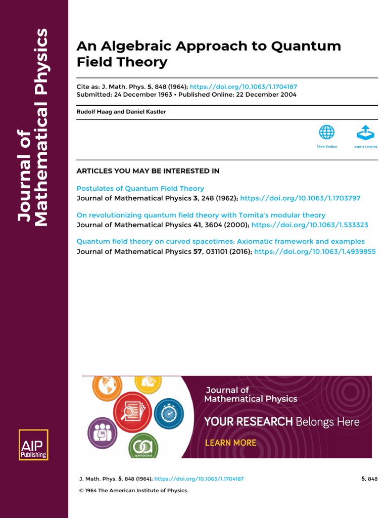 1964 An Algebraic Approach To Quantum Field Theory | PDF | Representation Theory | Field ...