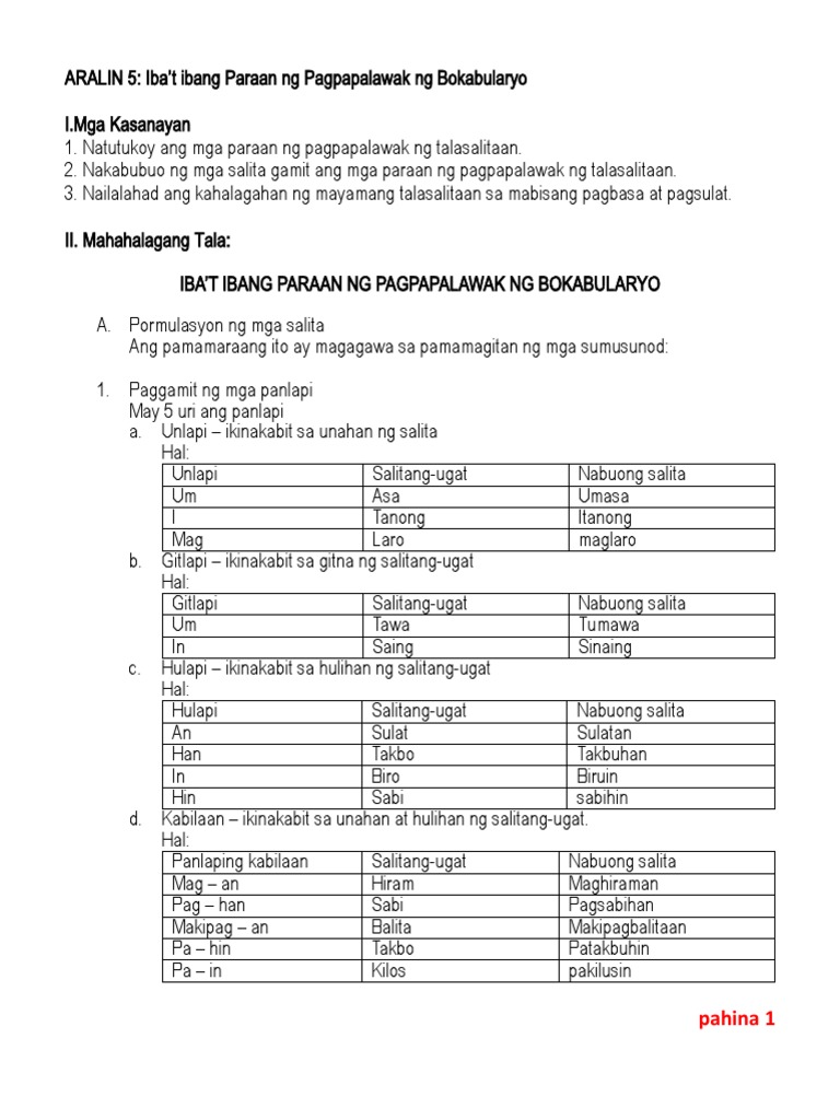 Module 5 - Iba't Ibang Paraan NG Pagpapalawak NG Bokabularyo | PDF