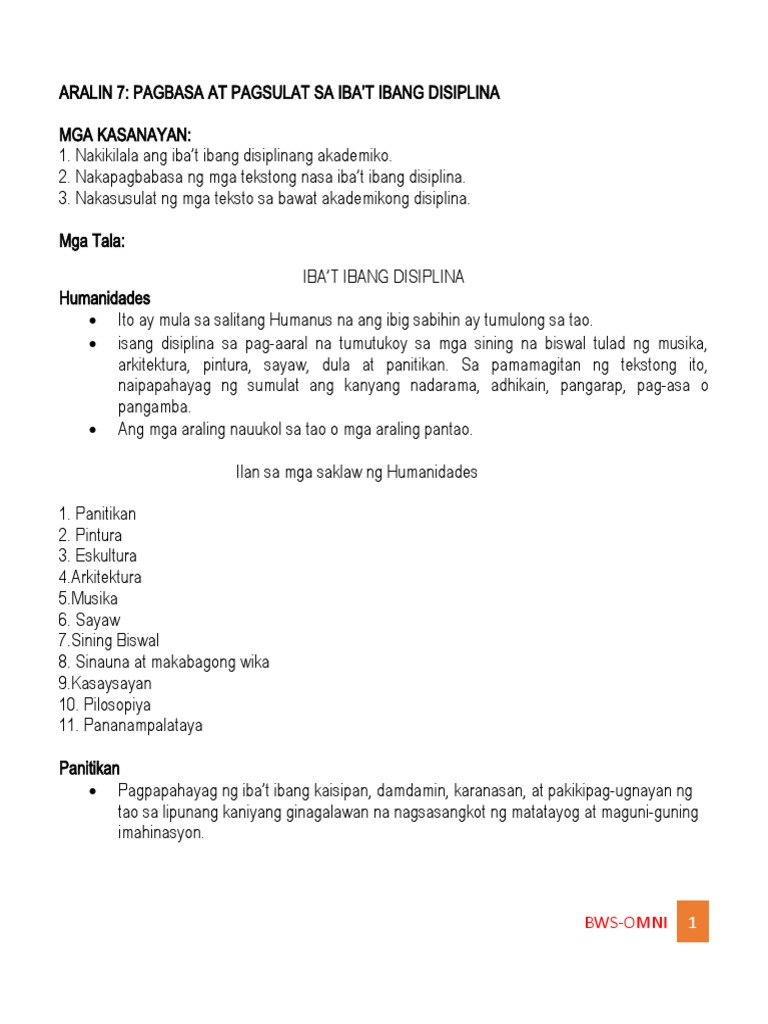 Module 7 - ... Sa Iba't Ibang Disiplina | PDF