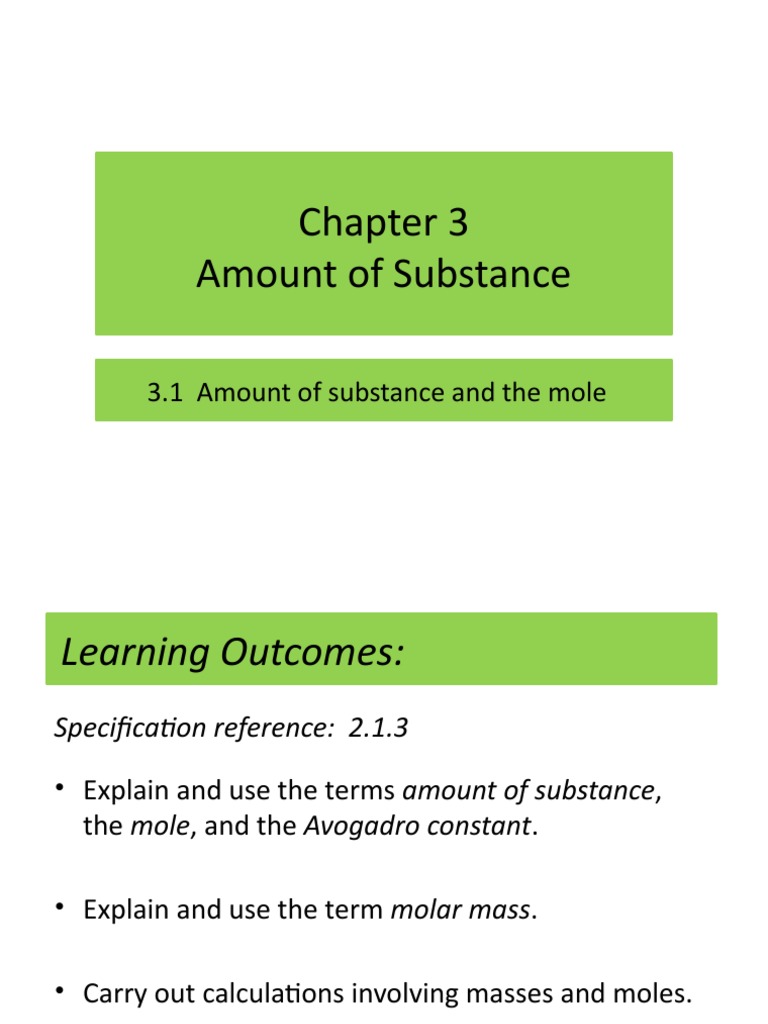 3.1 Amount of Substance and The Mole | PDF | Mole (Unit) | Physical ...