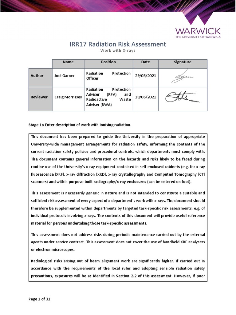 Guidance Radiation Risk Assessment For Work With X-Rays 24-06-2021 ...