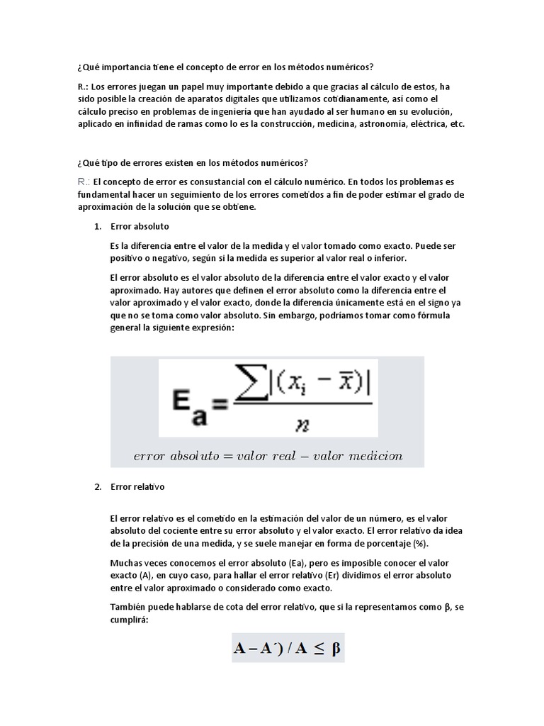 Qué Importancia Tiene El Concepto de Error en Los Métodos Numéricos ...