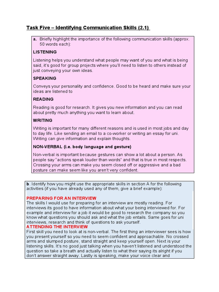 Task 5 Using Communication Skills Worksheet 22-23 | PDF | Nonverbal ...