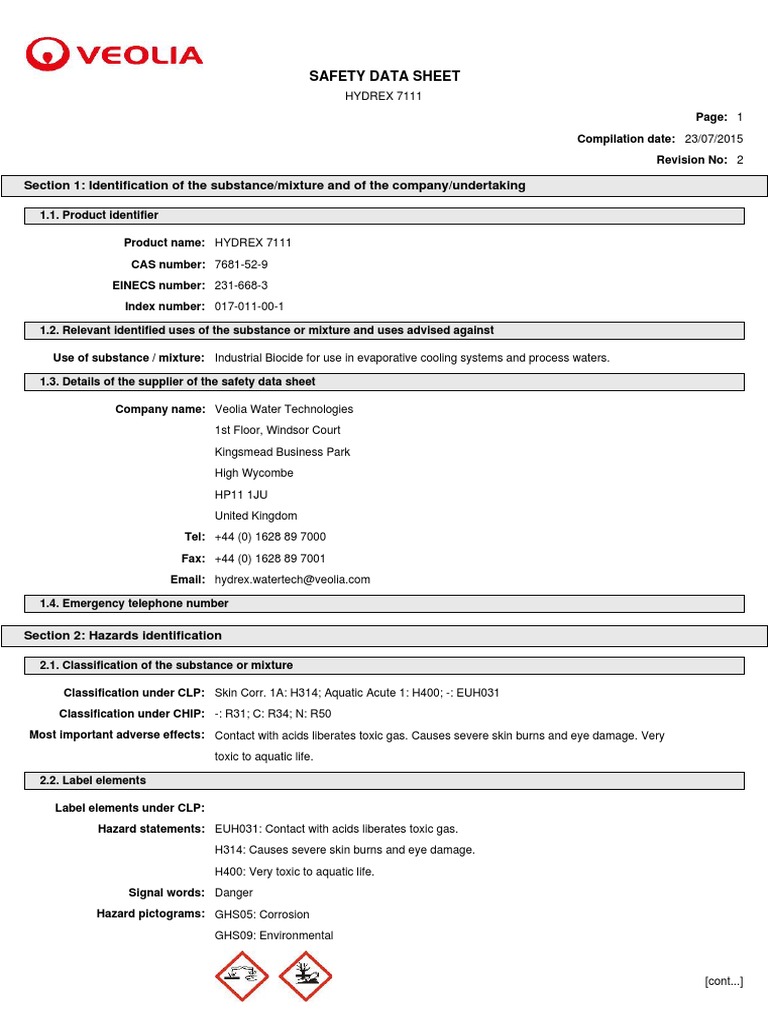 Hydrex 7111 | PDF | Toxicity | Chemistry