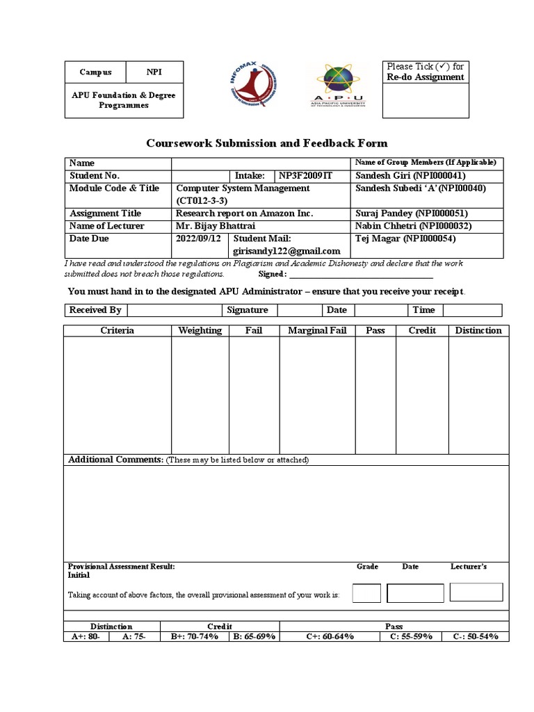 CSM Cover and Feedback Form | PDF