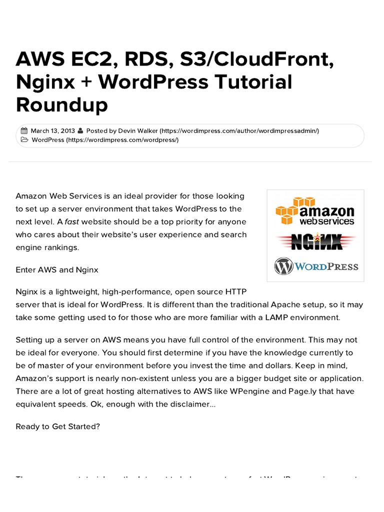 Amazon Web Services (EC2, S3, RDS), Nginx and WordPress Tutorials List | PDF | Word Press ...