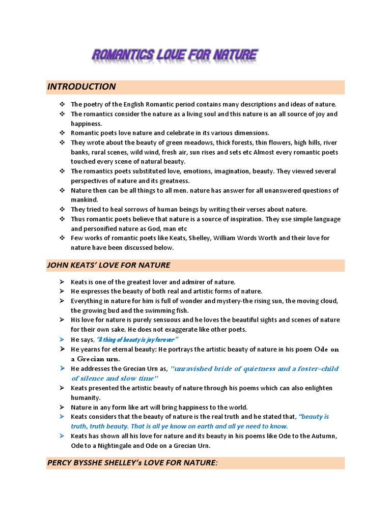 Romantics Love For Nature | PDF | John Keats | Poetry