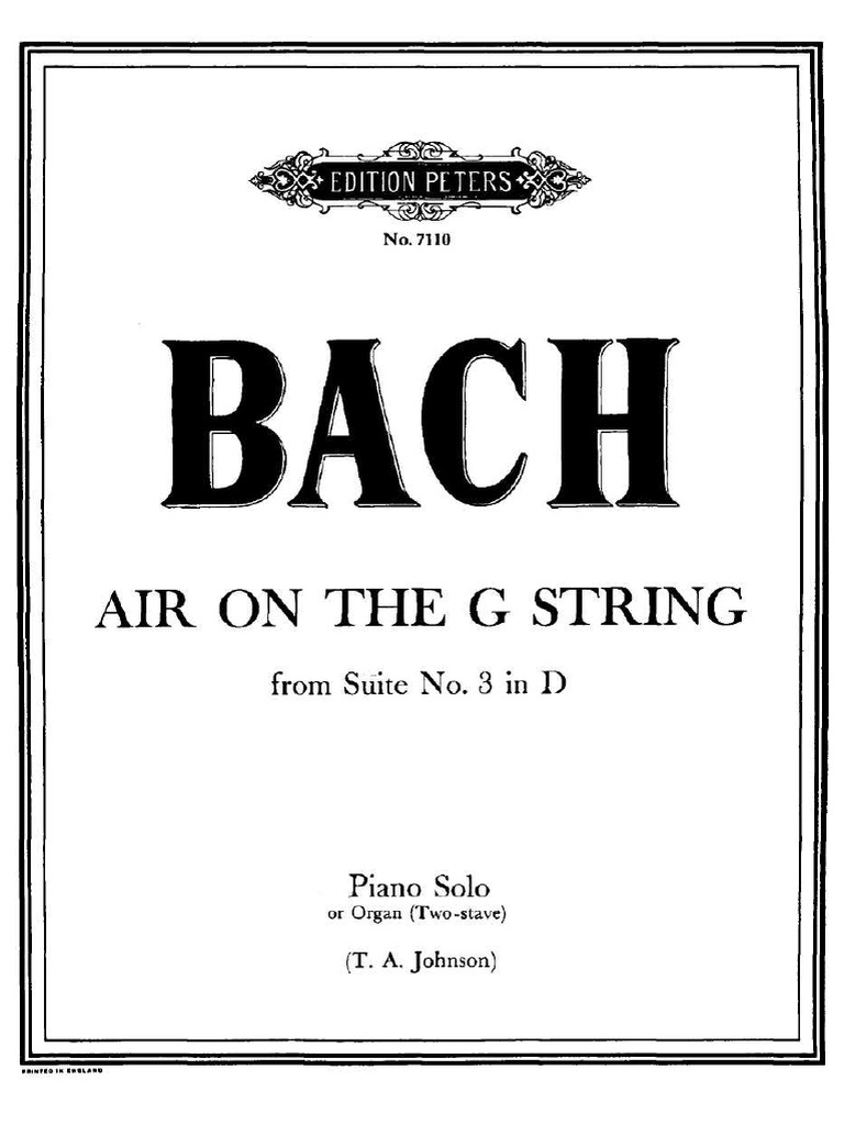 Bach Air On G String Aria Sulla Quarta Corda Piano Transcription Score ...