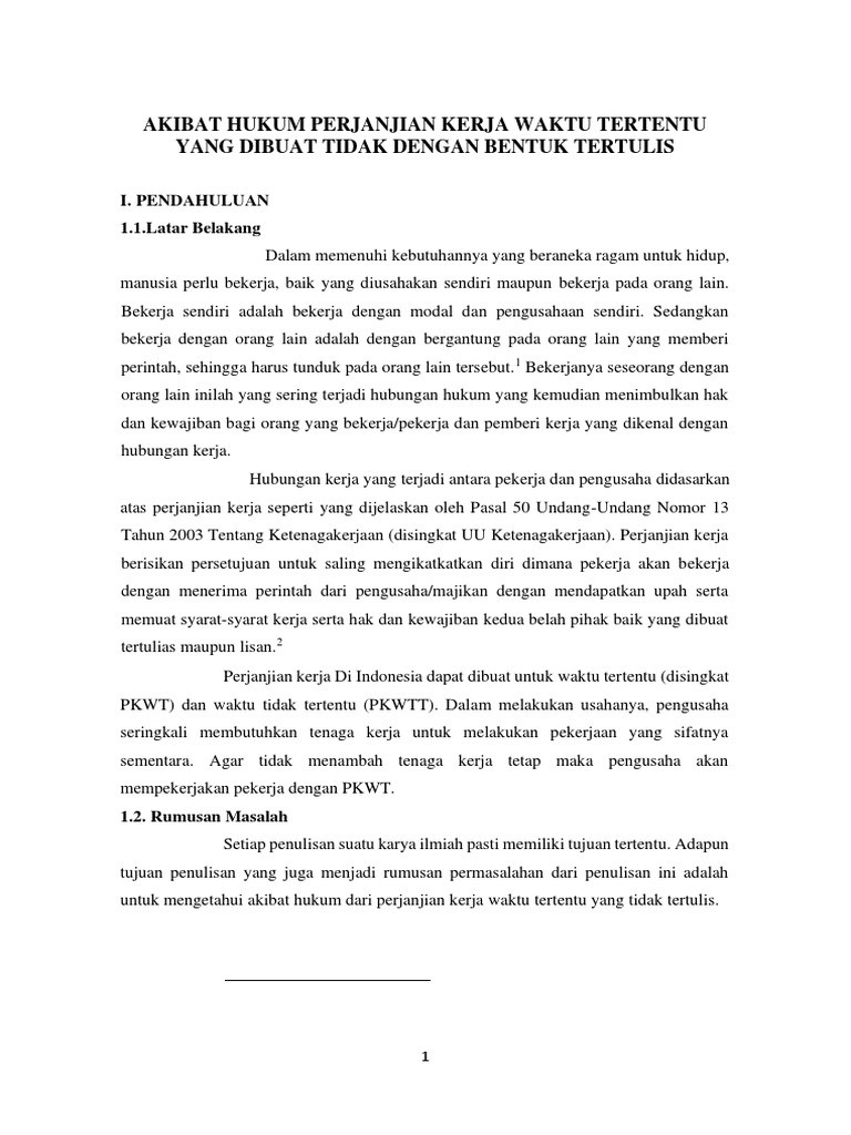 Akibat Hukum PKWT Tidak Tertulis | PDF