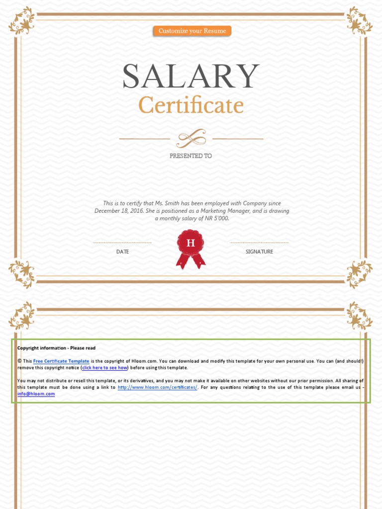Salary Certificate Example | PDF