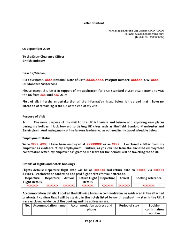 Letter of Intent 33 | PDF | Travel Visa | London