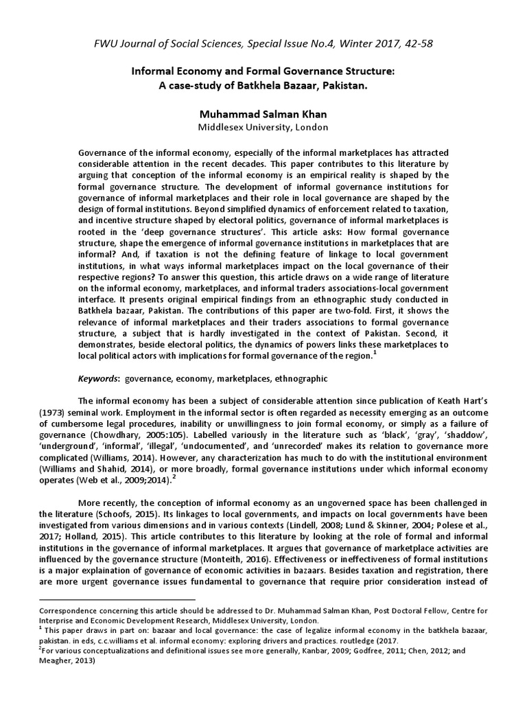 Informal Economy and Formal Go | PDF | Governance | Institution