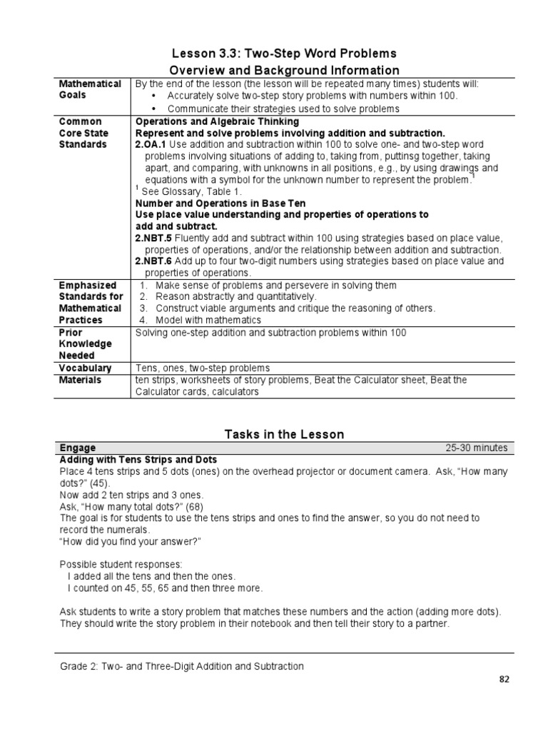 NCDPI 3.3 Two Step Word Problems | PDF | Mathematics | Subtraction