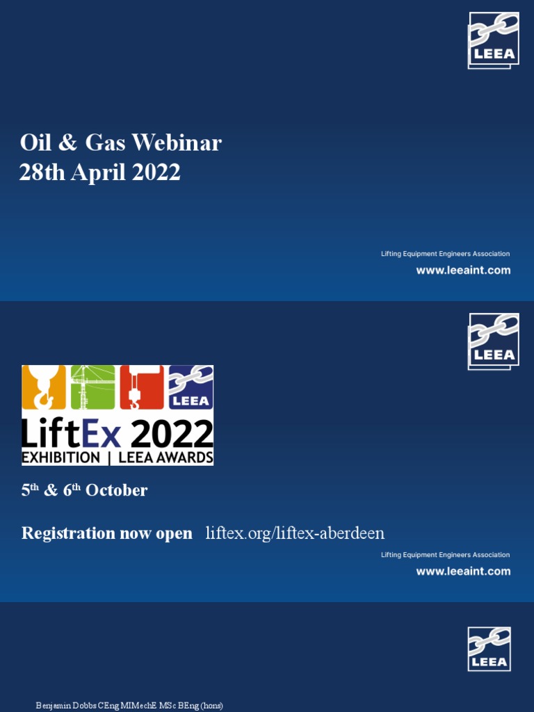 LEEA Oil & Gas Webinar Presentation - 280422 | PDF | Crane (Machine) | Subsea (Technology)