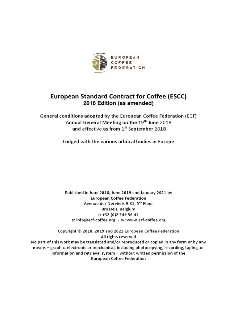 European Standard Contract For Coffee ESCC 2018 Edition As Amended - Feb 21 | PDF | Bill Of ...