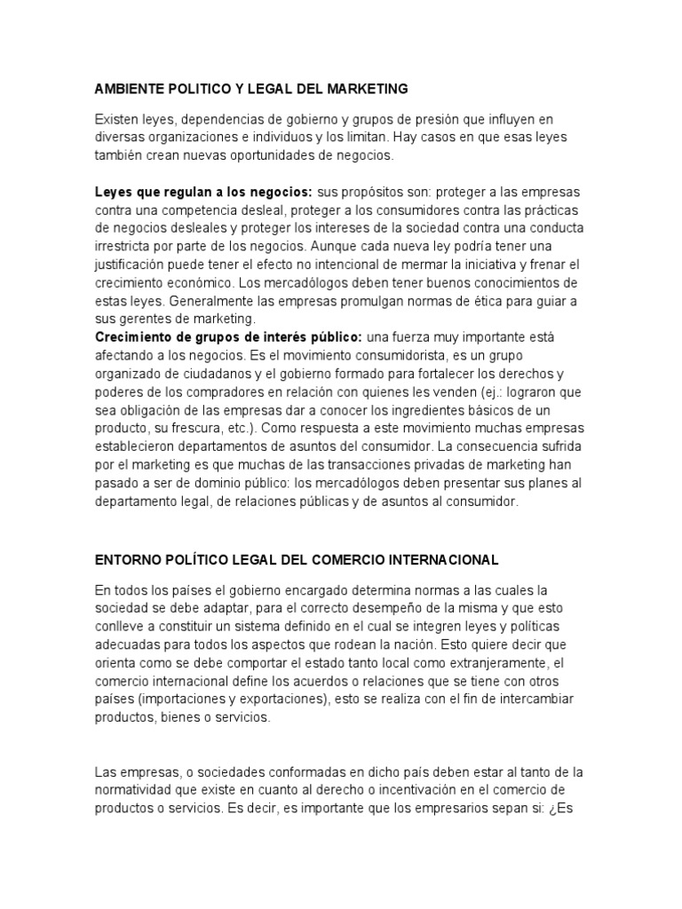 Ambiente Politico y Legal Del Marketing | PDF | Marketing | Arancel