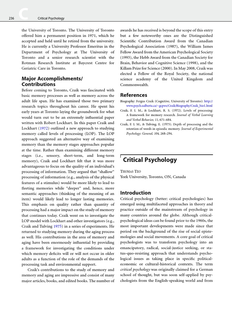Overview of Critical Psychology | PDF | Psychology | Frankfurt School