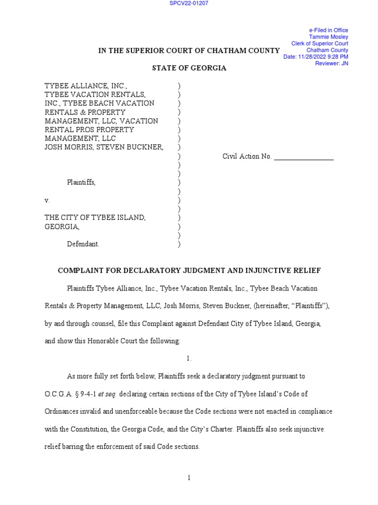 Tybee Alliance - Second Complaint For Declaratory Judgment | PDF | Declaratory Judgment | Lawsuit