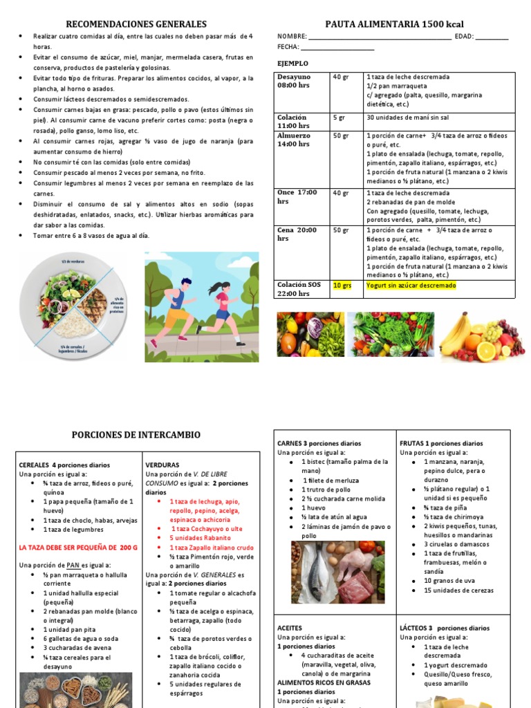 Pauta Alimentaria 1500 Kcal dm2 Conteo Cho1 | PDF | Nutrición | Dieta y ...