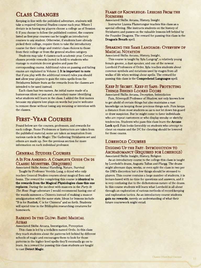 Strixhaven Supplemental Volume I Course Catalog and Staff Directory 1 | PDF