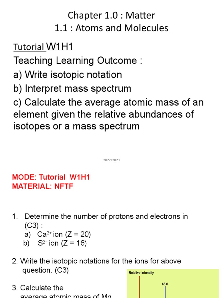 Tutorial Chapter 1 FTF & NFTF Question 21-22 | PDF | Stoichiometry | Isotope