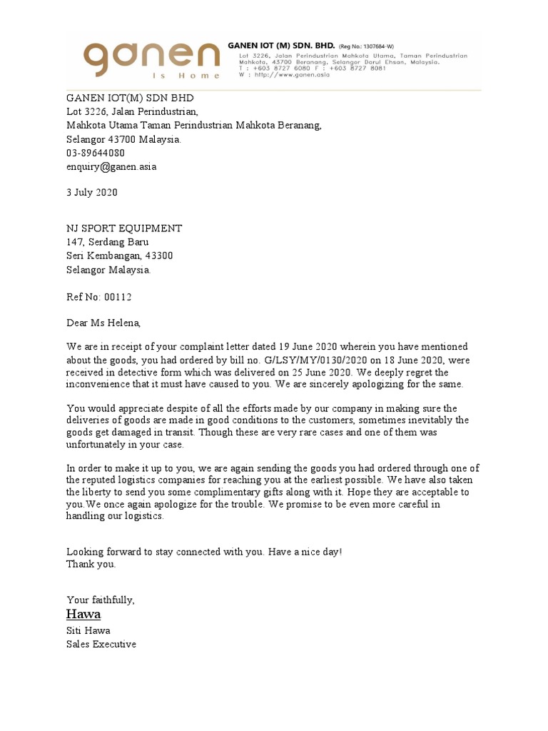 Reply Complaint Letter | Download Free PDF | Communication | Linguistics