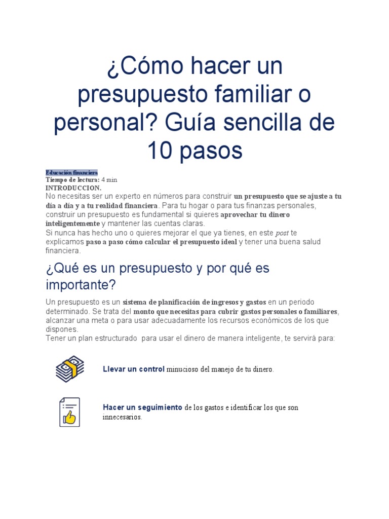 Cómo Hacer Un Presupuesto Familiar o Personal | PDF | Presupuesto ...