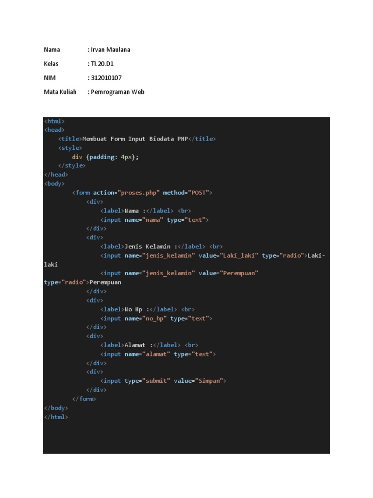 Form Input Biodata dengan PHP | PDF | Computers