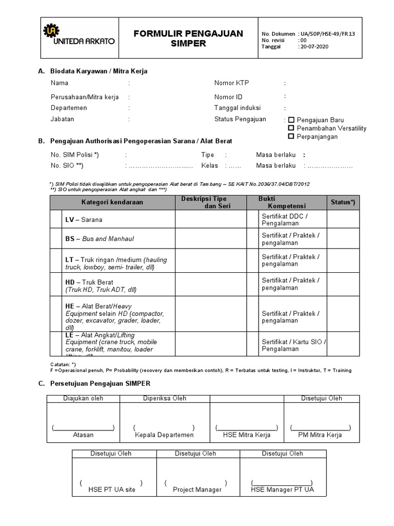 Formulir Pengajuan Simper | PDF