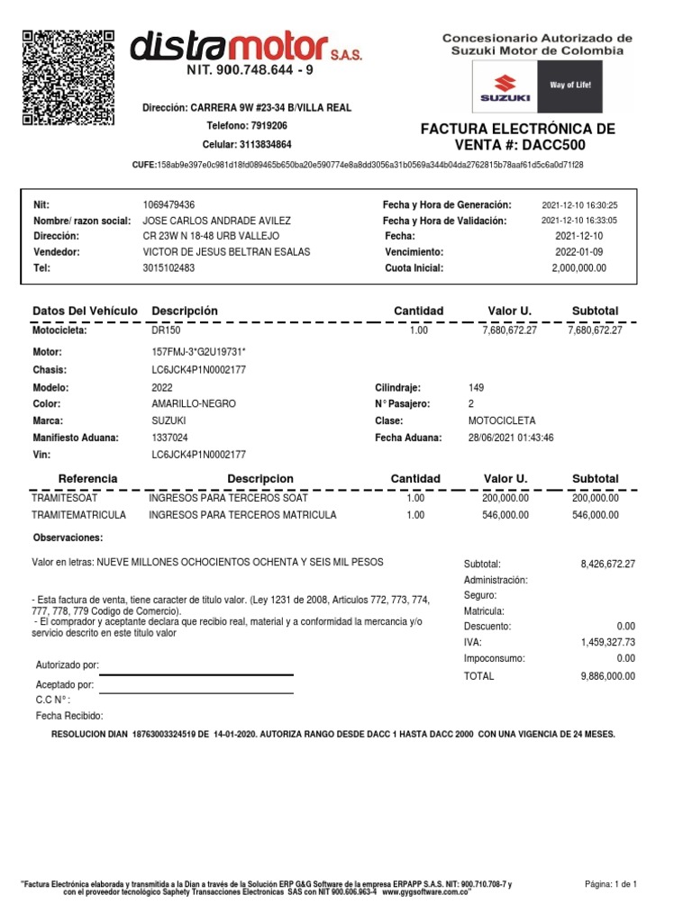 Factura Venta Moto | PDF | Business