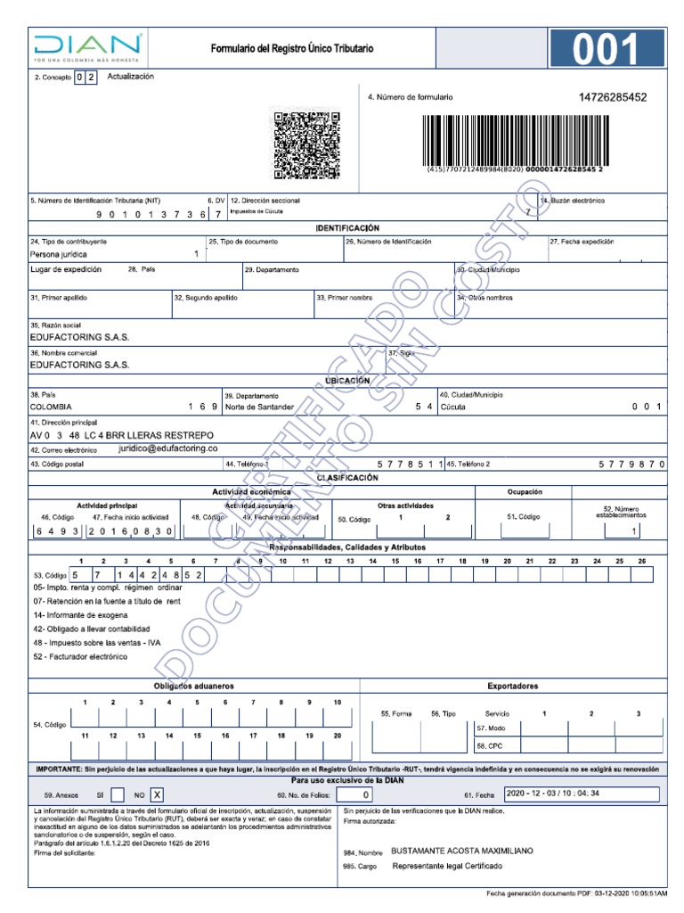 Rut Actualizado Edufactoring | PDF