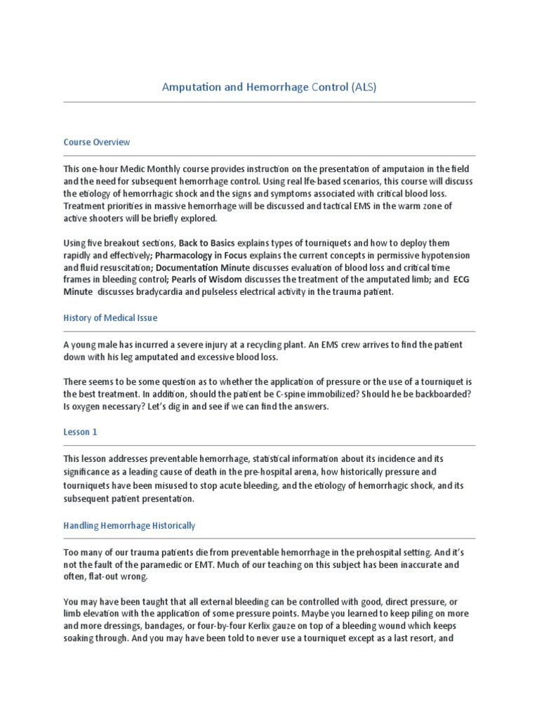 Amputation and Hemorrhage Control | PDF | Bleeding | Major Trauma